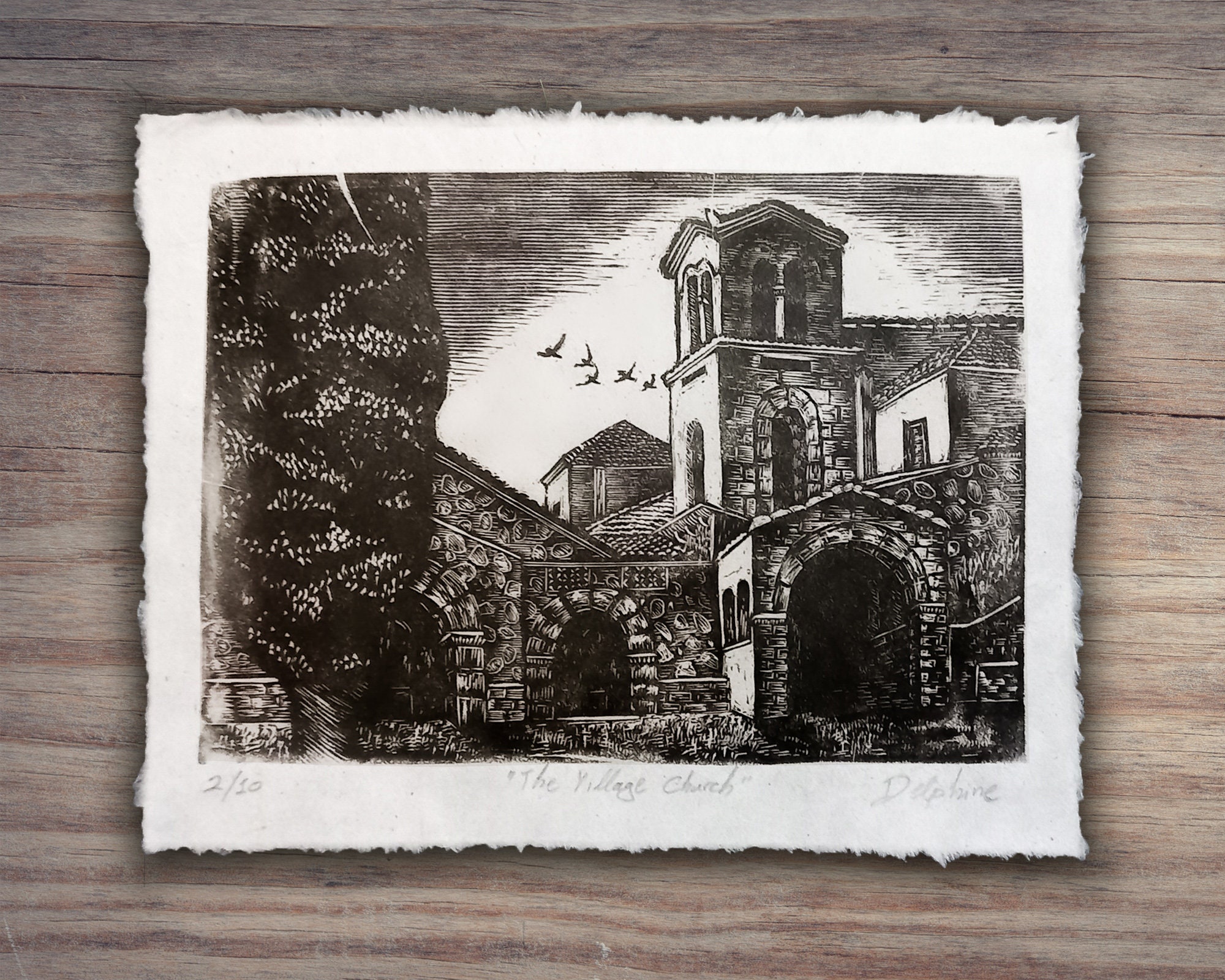 Original Wood Engraving Print the Village Church - Etsy