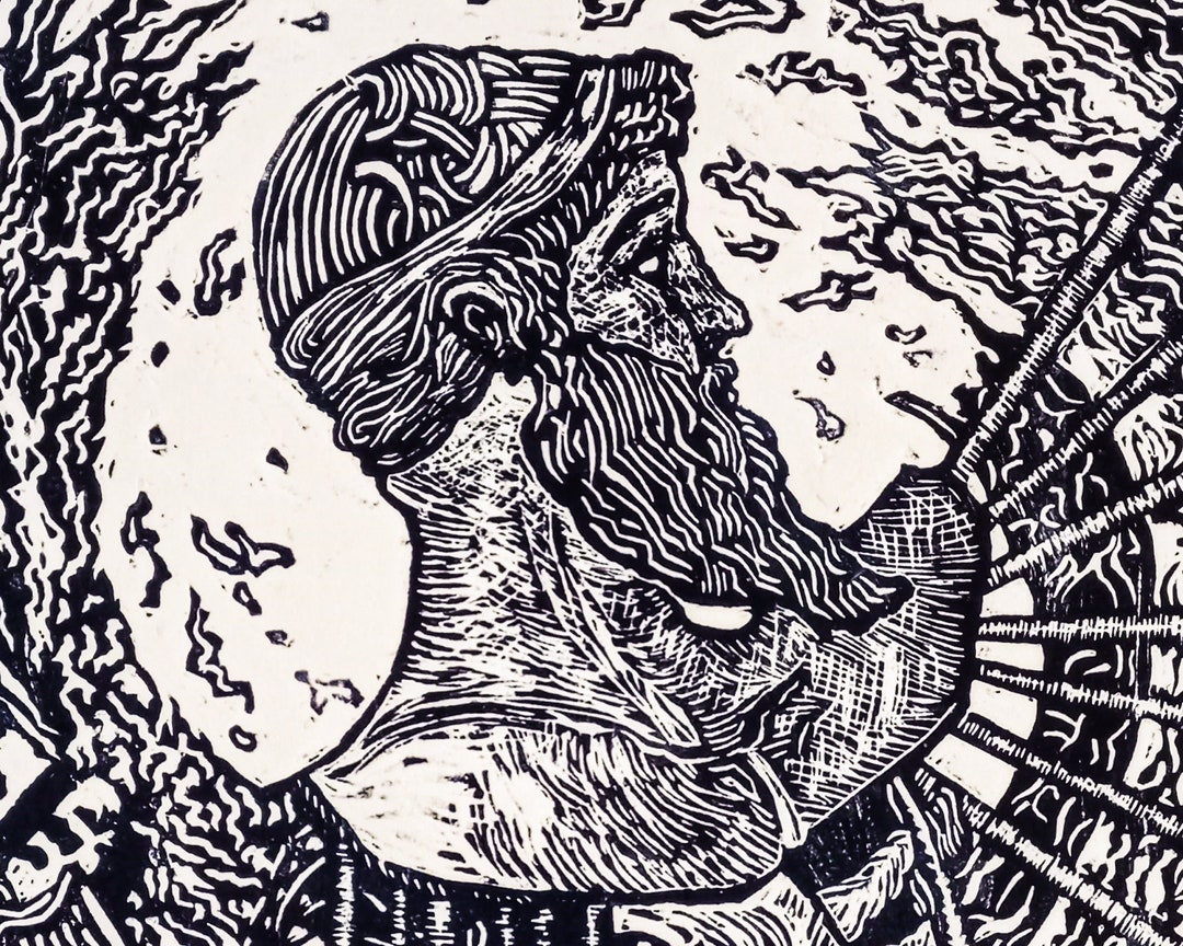 Greek Mythology Woodcut Art | Poseidon God of the Ocean Print in Blue ...