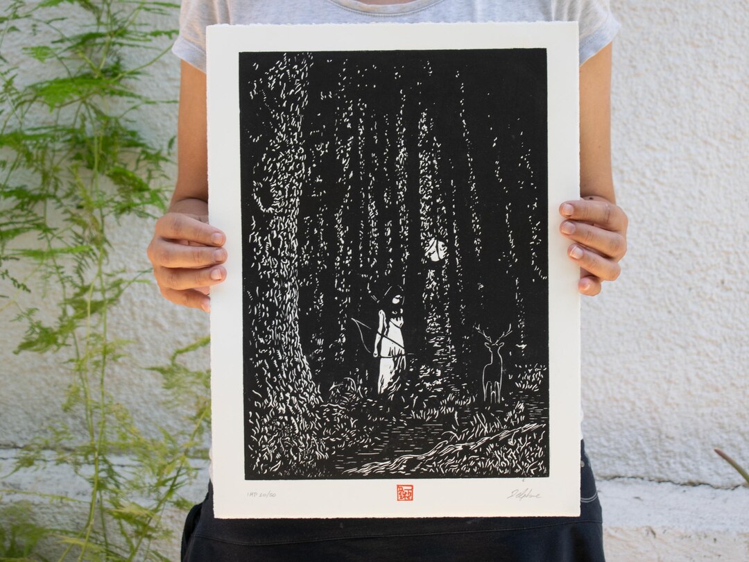 Forest of Artemis – Diana the Huntress Woodcut Print – Moon Goddess ...
