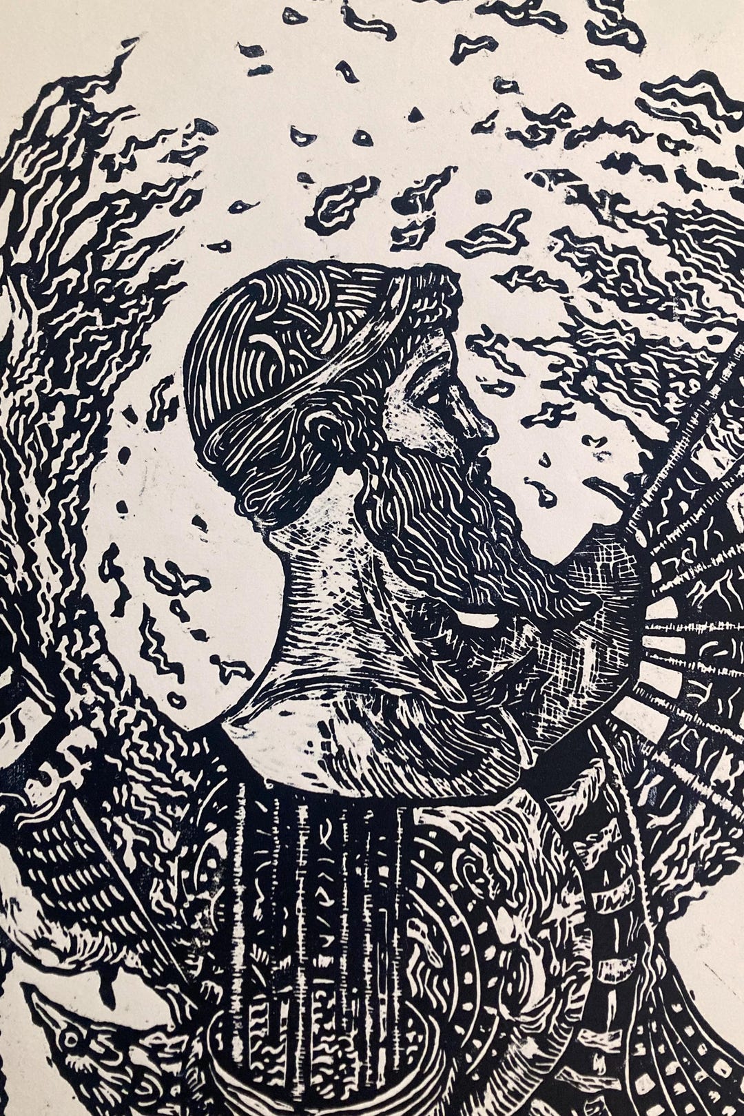 Greek Mythology Woodcut Art | Poseidon God of the Ocean Print in Blue ...