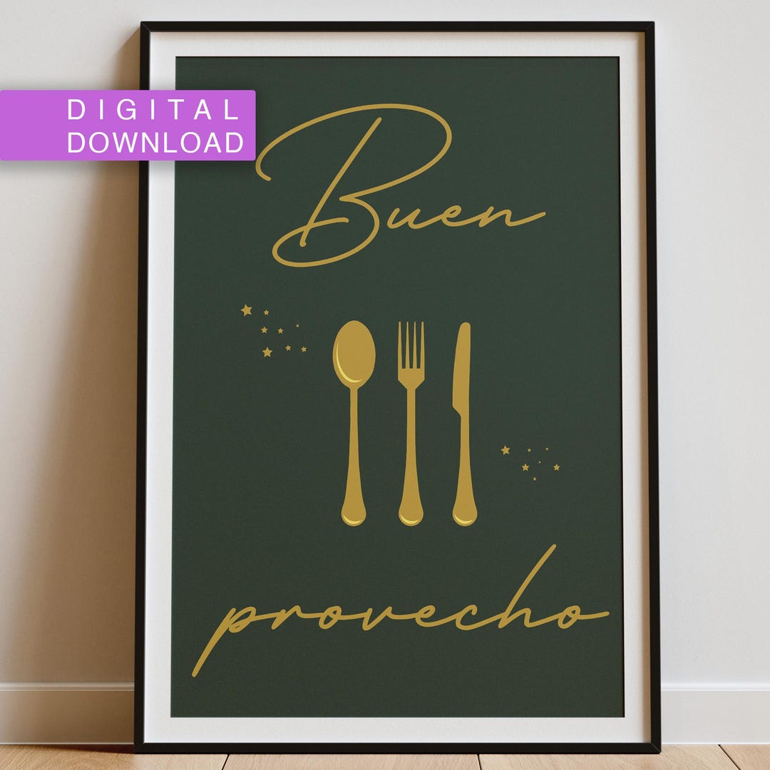 Spanish Phrase “buen Provecho” Digital Printable Wall Art in Emerald ...