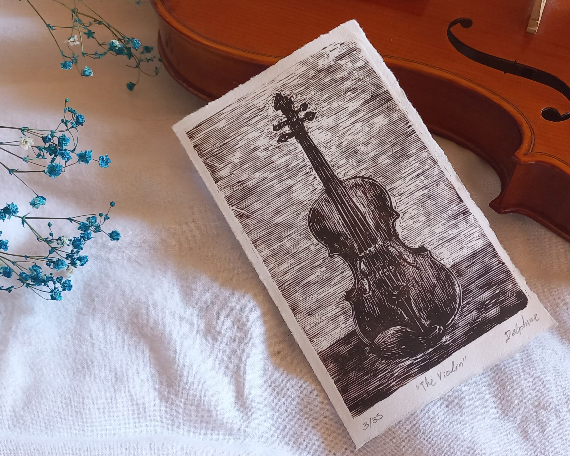 Original Engraving Wood Block Print violin - Etsy