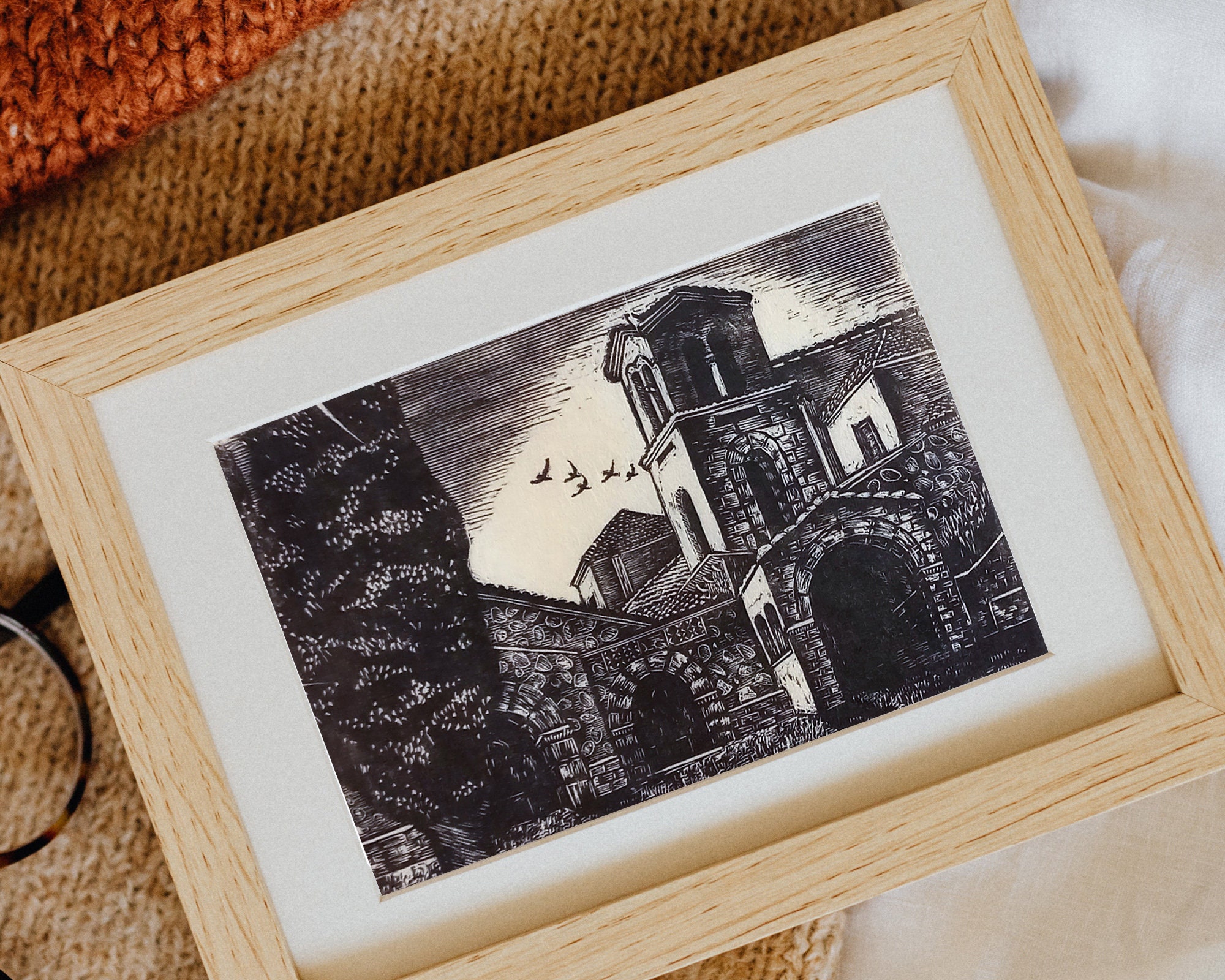 Original Wood Engraving Print the Village Church - Etsy