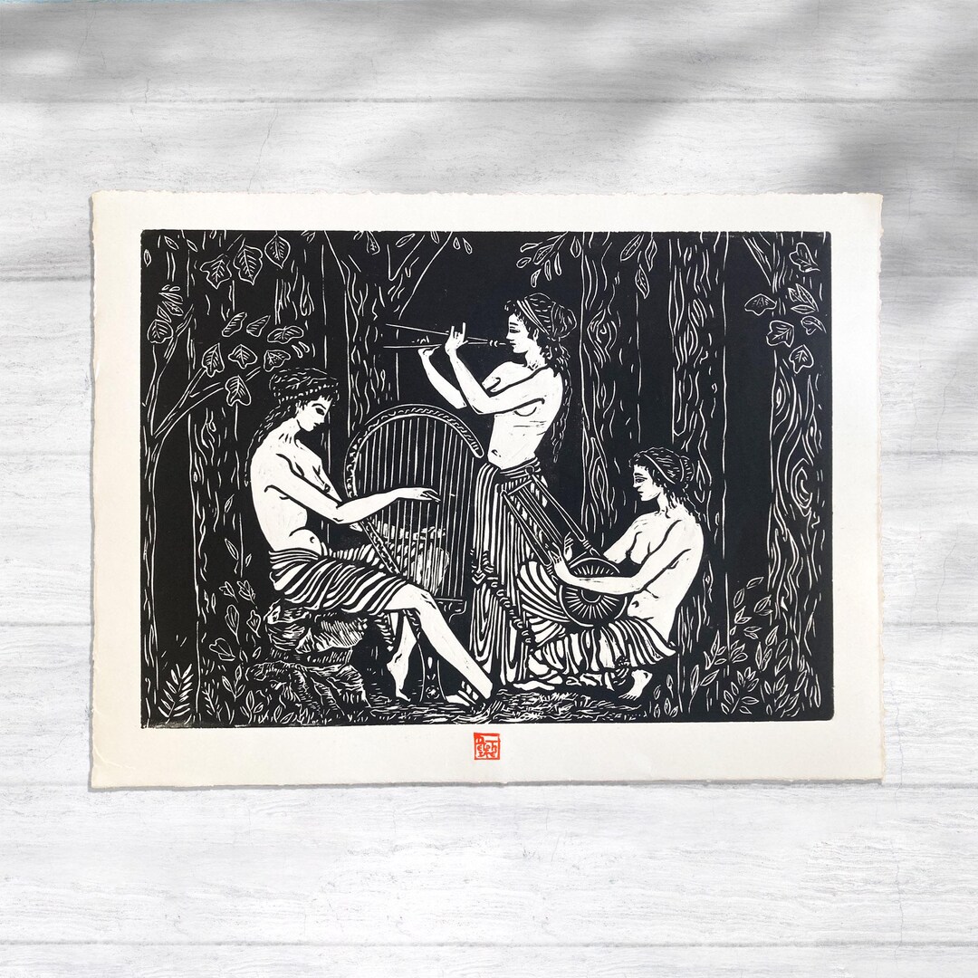 Greek Mythology Art | Woodcut Print - Goddesses of Music, Muses ...