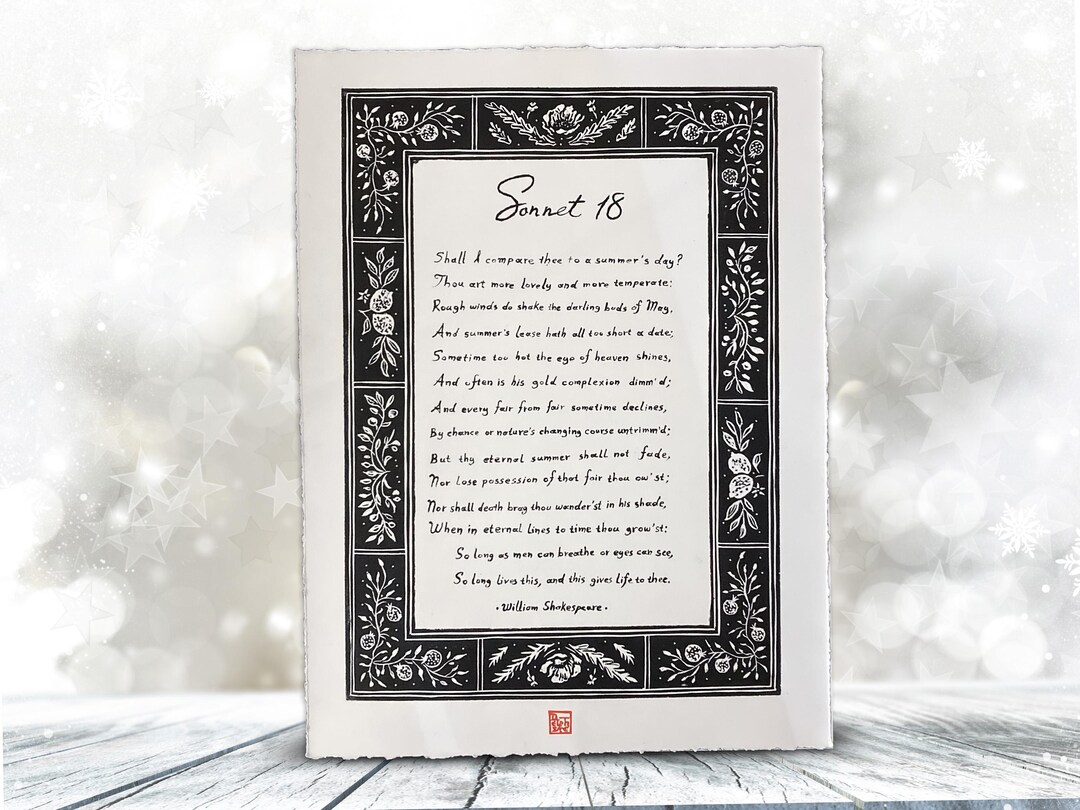 Shakespeare Sonnet 18 Print | Love Poem | Woodcut Floral Border ...