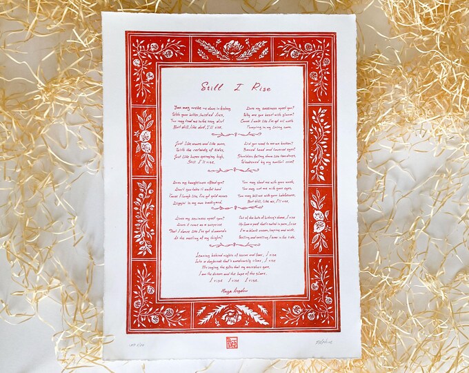 Still I Rise Poem Print – Maya Angelou Calligraphy Wall Art – Red ...