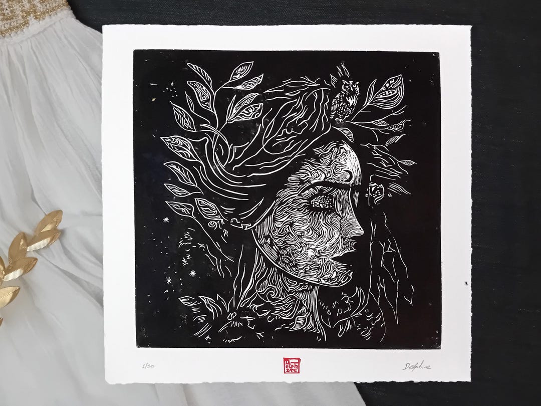 Hecate Owl Goddess Woodcut Print – Moon Goddess Art, Mystical Feminine ...
