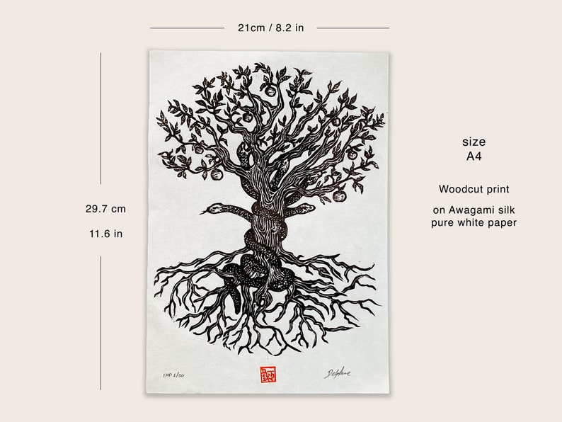Tree of Life Woodcut Print | Magical Art With Snake | Alchemist ...