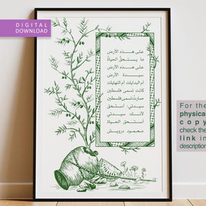 Mahmoud Darwish Poem Print: Palestine Olive Tree, Watermelon (digital ...