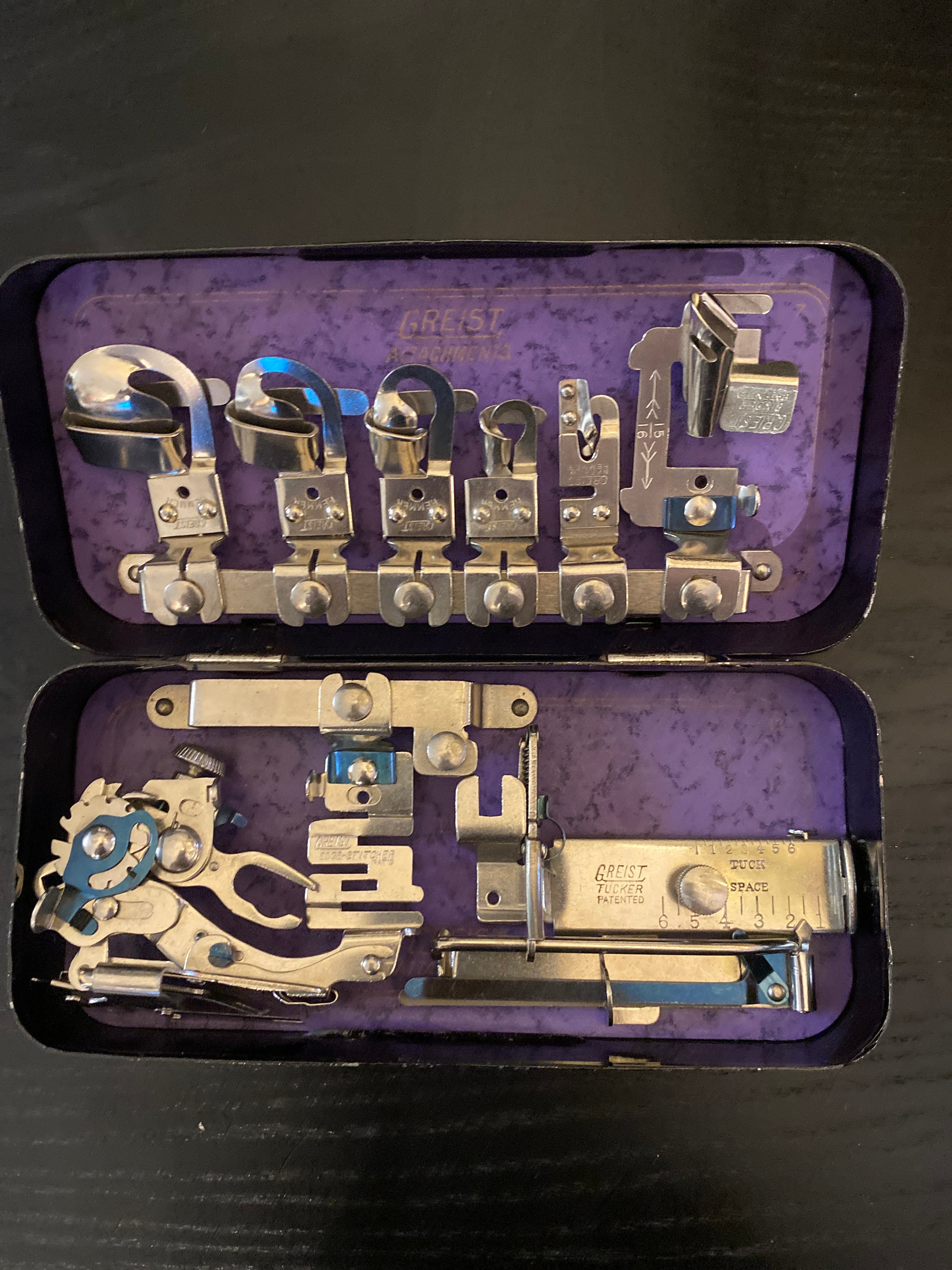 Vintage Greist Sewing Machine 9 Attachments in Original Tin - Etsy