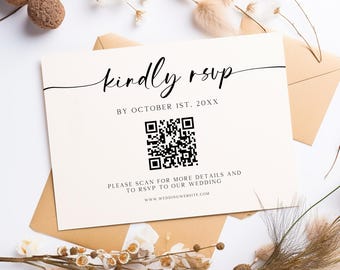 Editable DIY Rsvp Qr Code Card Canva Template, Black & White Minimalist ...