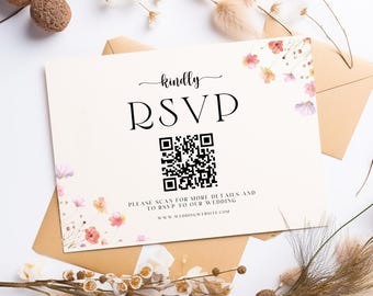 Editable DIY Rsvp Qr Code Card Canva Template, Black & White Minimalist ...