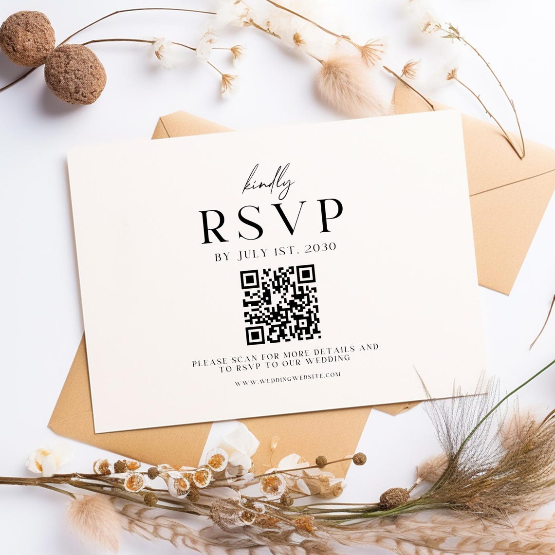 Editable DIY Rsvp Qr Code Card Canva Template, Black & White Minimalist ...