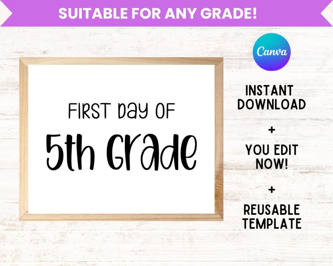 Editable First Day of Fifth Grade Sign for Kids, Minimalist Simple ...