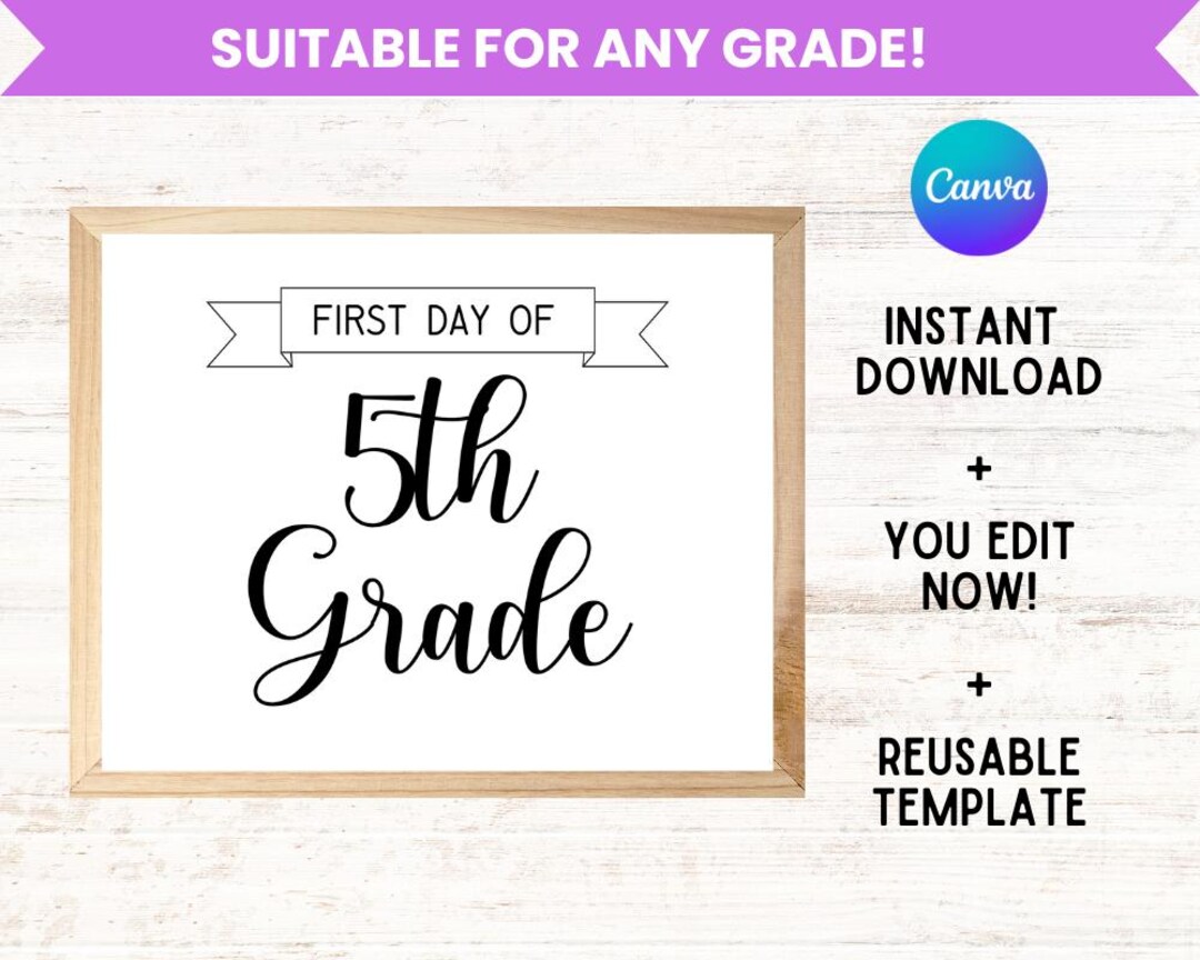 Editable First Day of Fifth Grade Sign for Kids, Minimalist Simple ...