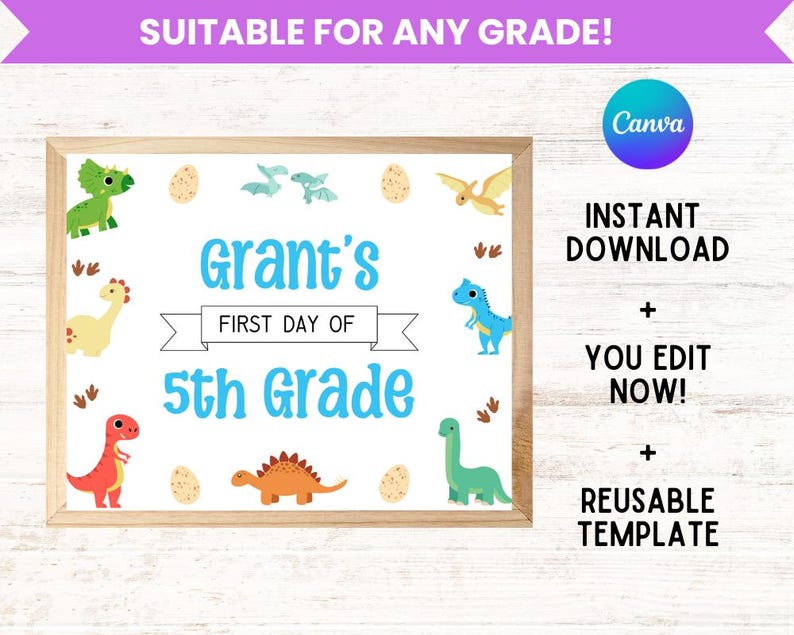 Editable First Day of Fifth Grade Sign for Kids, Personalized Printable ...