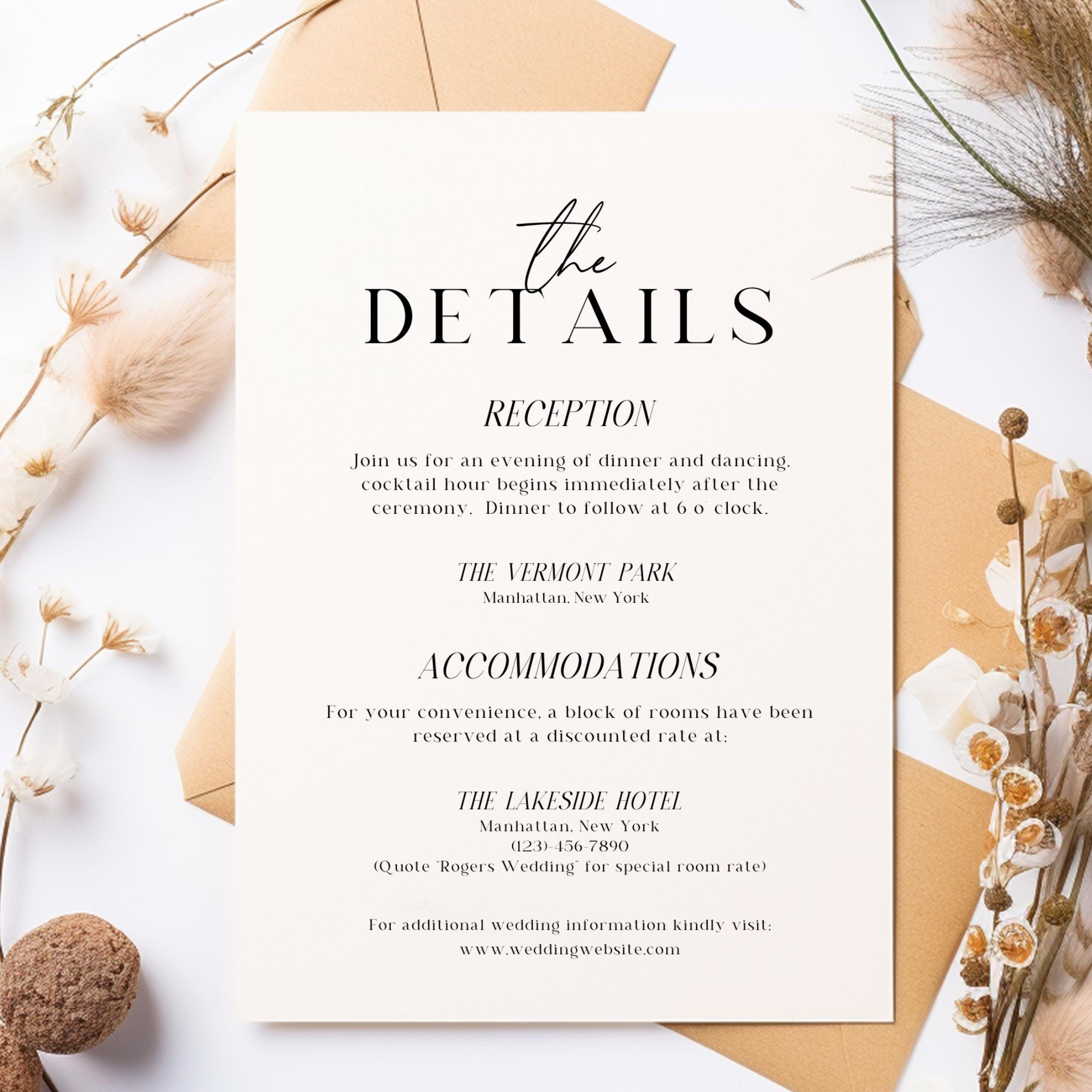 Minimalist Wedding Details Card Canva Template, Editable Wedding Invite ...