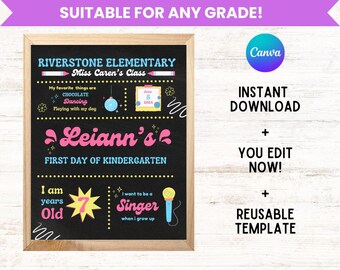 Editable First Day of School Kindergarten Sign, Personalized Printable ...