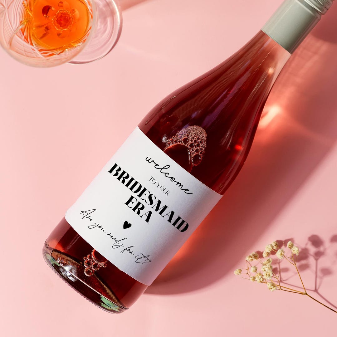 Bridesmaid Era Proposal Wine Label Canva Editable Template, Minimalist ...