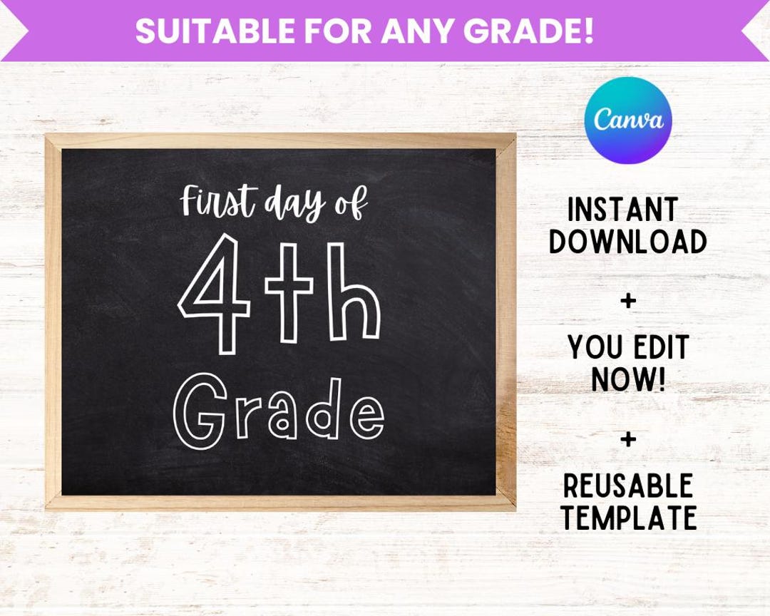 Editable First Day of Fourth Grade Sign for Kids, Printable Back to ...