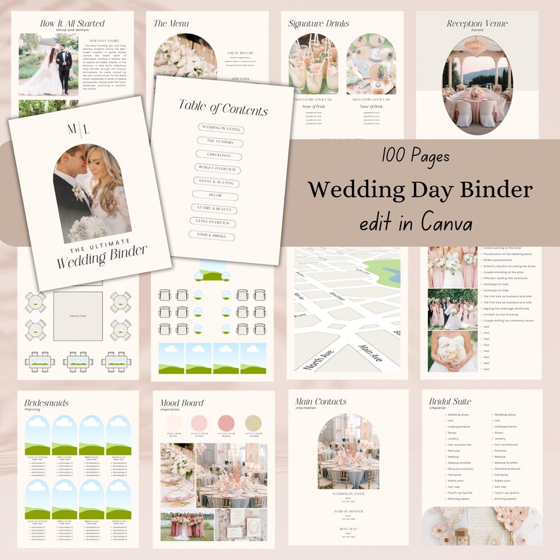 Modern Wedding Day Binder Editable Canva Template, Minimalist Wedding ...