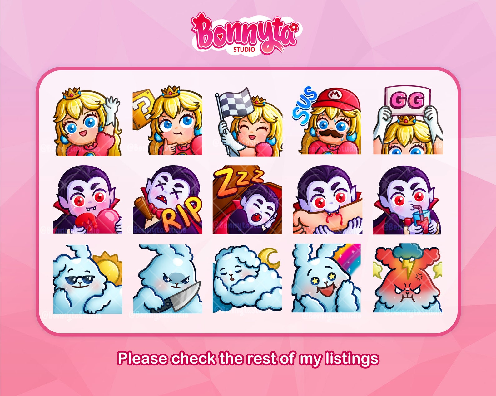 CUTE VAMPIRE Emote Pack Dracula Emotes Halloween Emote Pack Emote Set ...