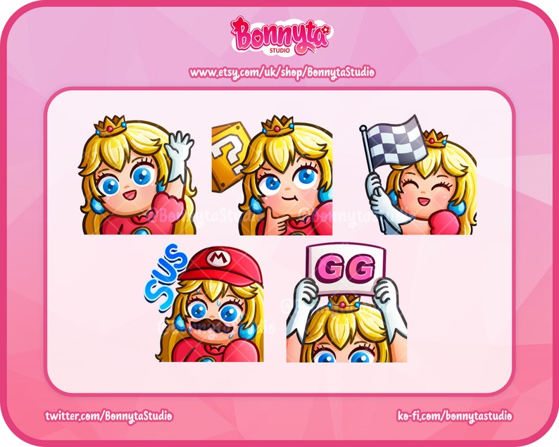PRINCESS PEACH Emotes Cute Art Super Mario Bros Emotes Peach Emote ...