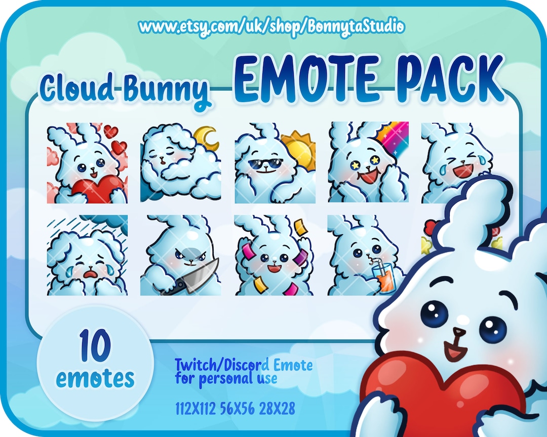 CLOUD BUNNY Emote Pack Cute Bunny Emotes Emote Set Discord and Twitch ...