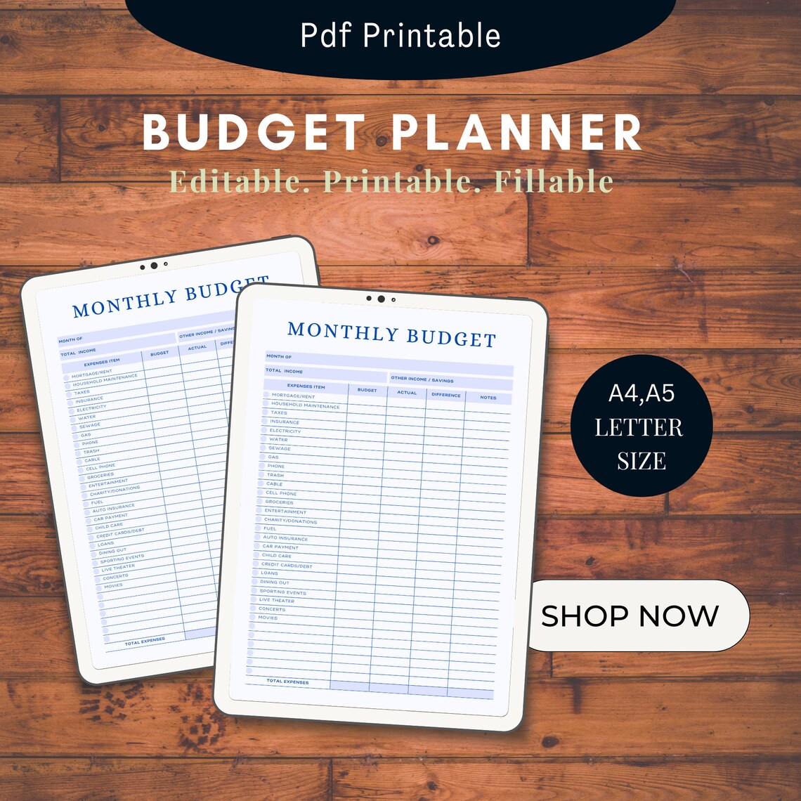 Monthly Budget Planner Printable | Pdf Printable Planner | | A4, A5 and ...