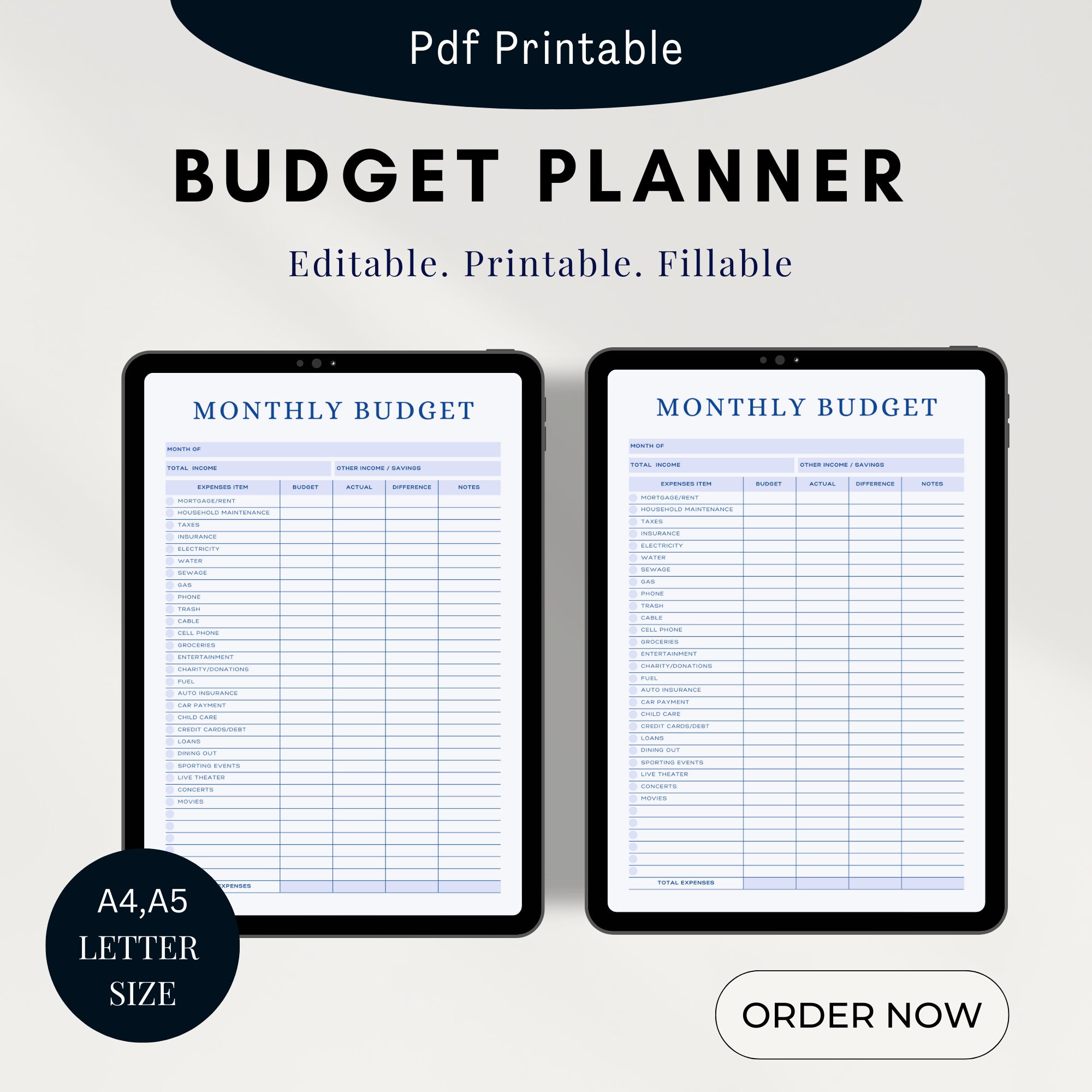 Monthly Budget Planner Printable | Pdf Printable Planner | | A4, A5 and ...