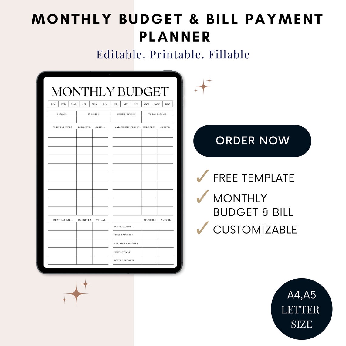 Monthly Budget Planner Printable Pdf Printable Planner - Etsy