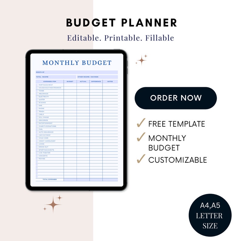 Monthly Budget Planner Printable | Pdf Printable Planner | | A4, A5 and ...