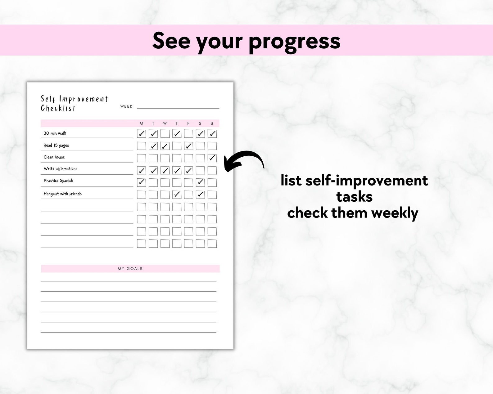 Self-care Planner Checklist for Motivation, Mental Health, Daily Well ...