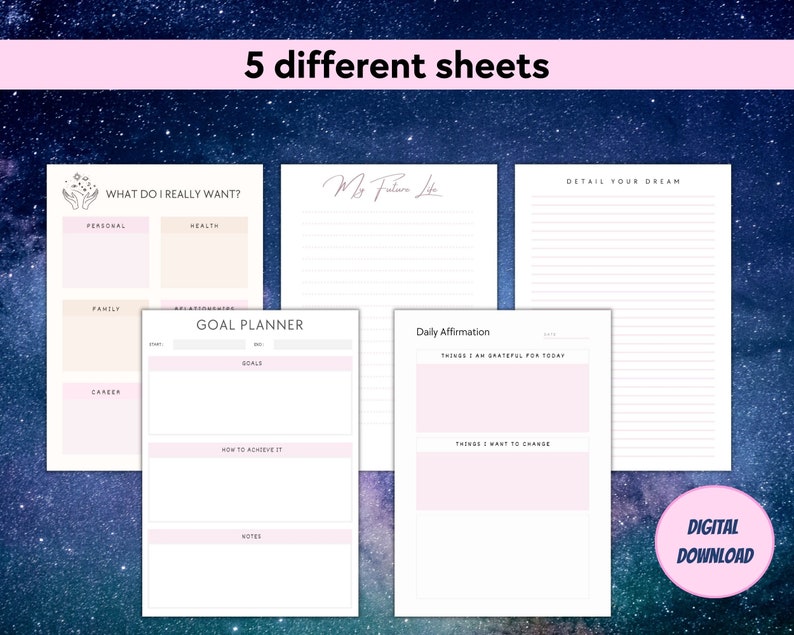 Dream Life Planner for Motivation Mindfulness Undated Printable Plan - Etsy