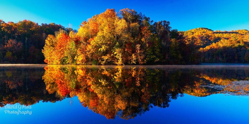 Autumn Sunrise West Virginia Trees Lake Reflections Color Panoramic ...