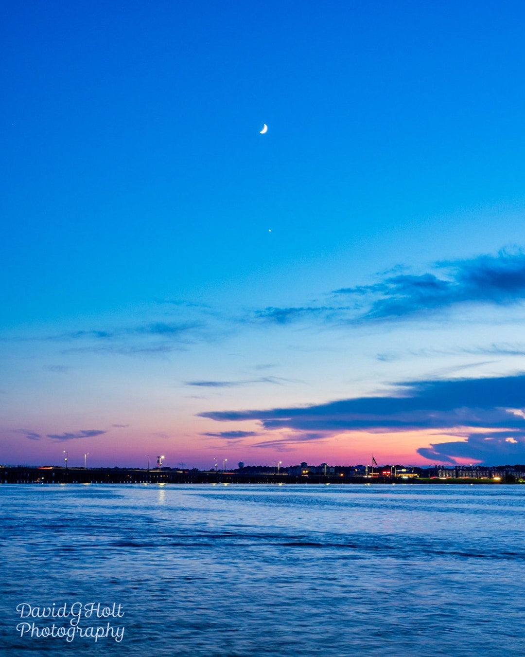 Blue Hour Moon Over the Bay Sunset Maryland Waterscape - Etsy