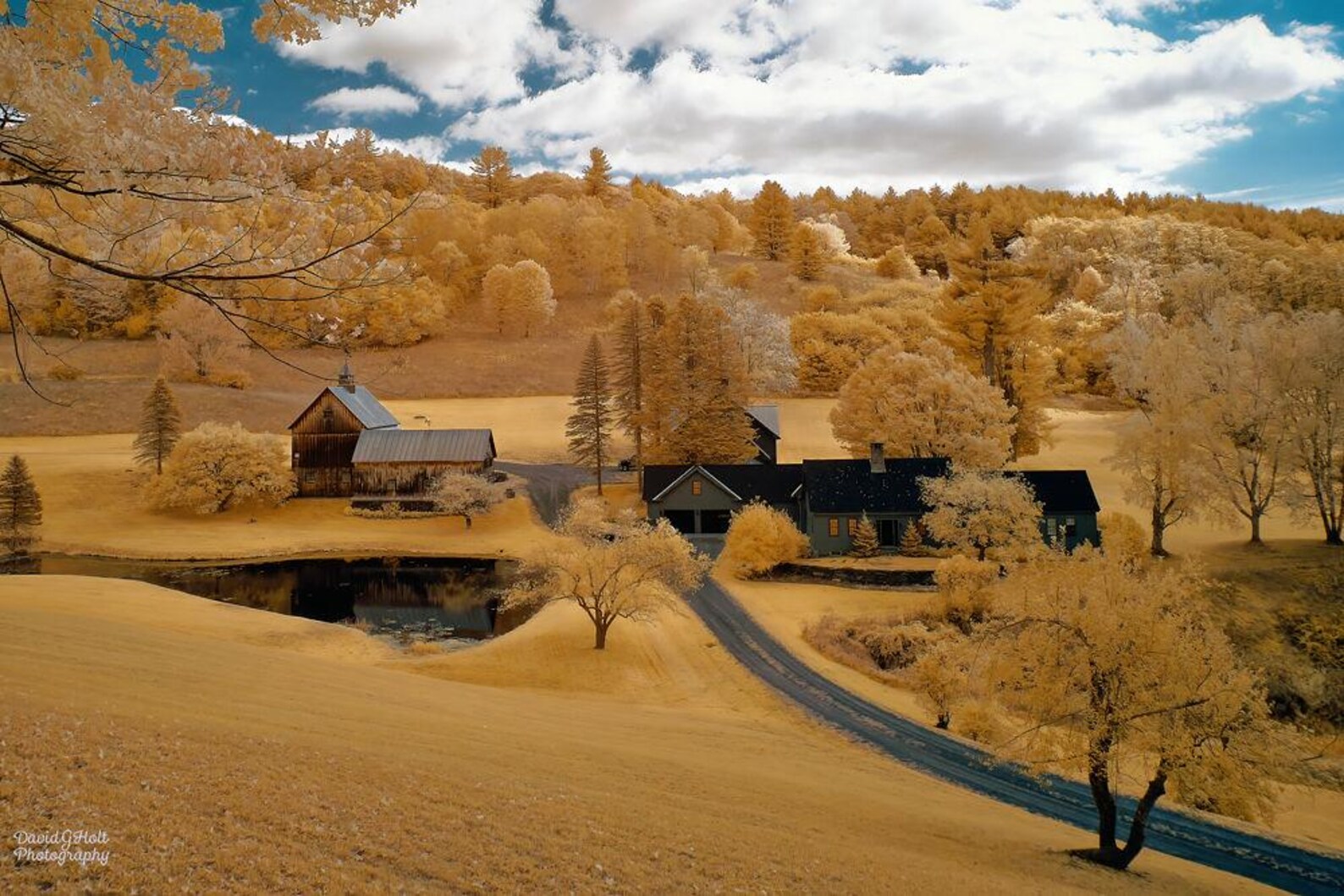 New England Barn and Reflecting Pond Color Infrared Photography 2 of 5 ...