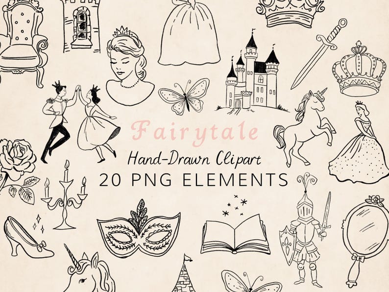 Fairytale Storybook Clipart, Hand-drawn PNG Illustrations - Etsy