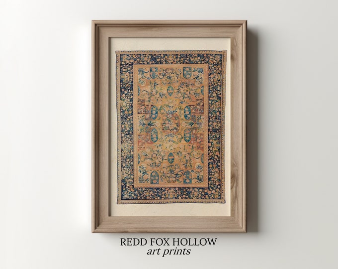 Vintage Textile Art Rug Pattern Wall Print Moody Tapestry Digital ...