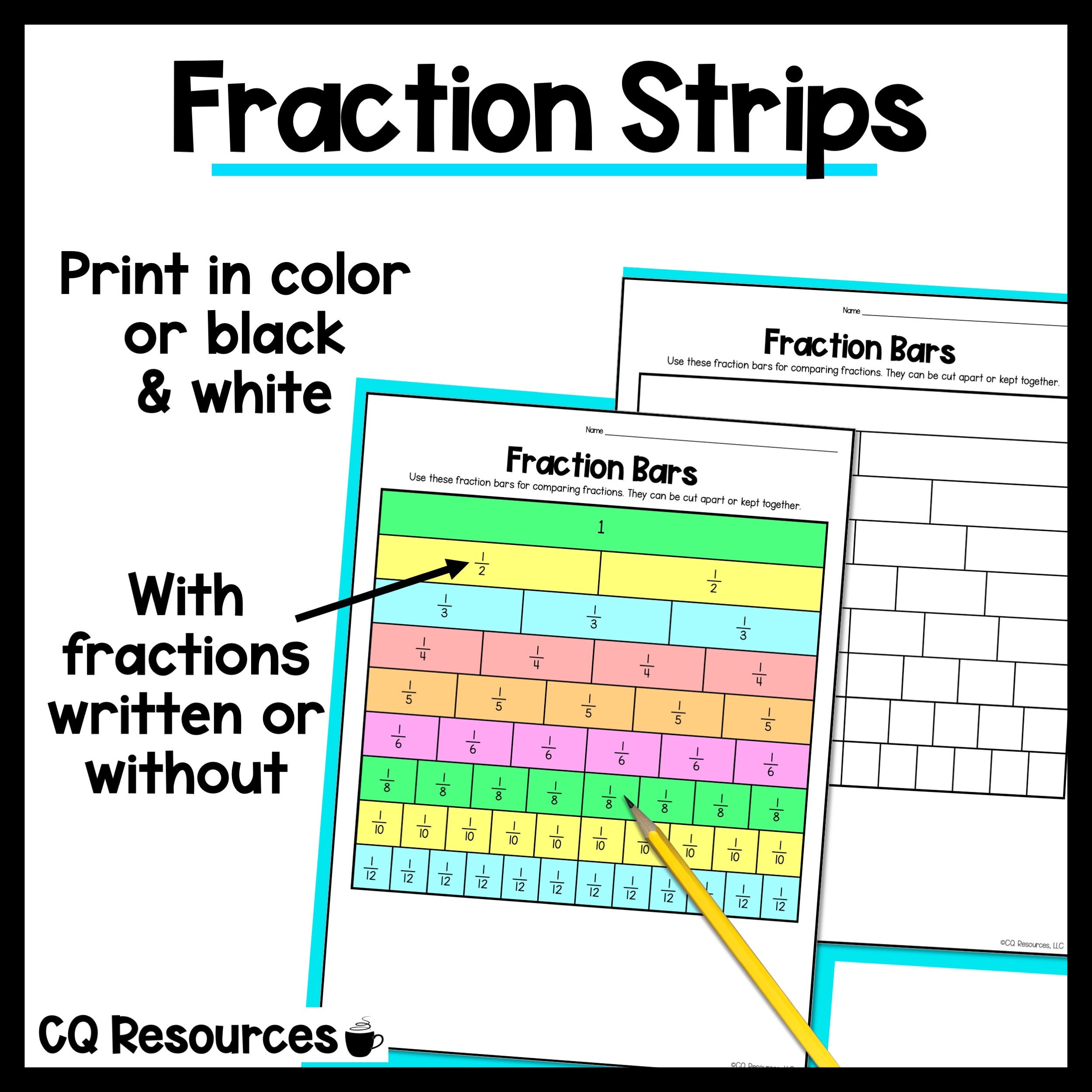 Colorful Fraction Strips Poster for Homeschoolers - Math Worksheet for ...