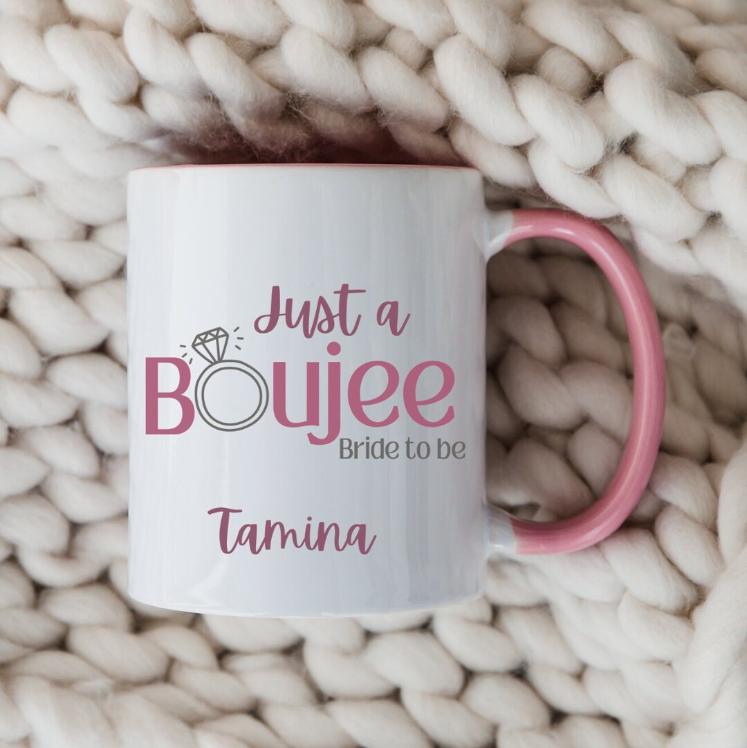 Personalized Bride to Be Mug: Pink Rim Coffee Mug, Boujee Bridal Shower ...