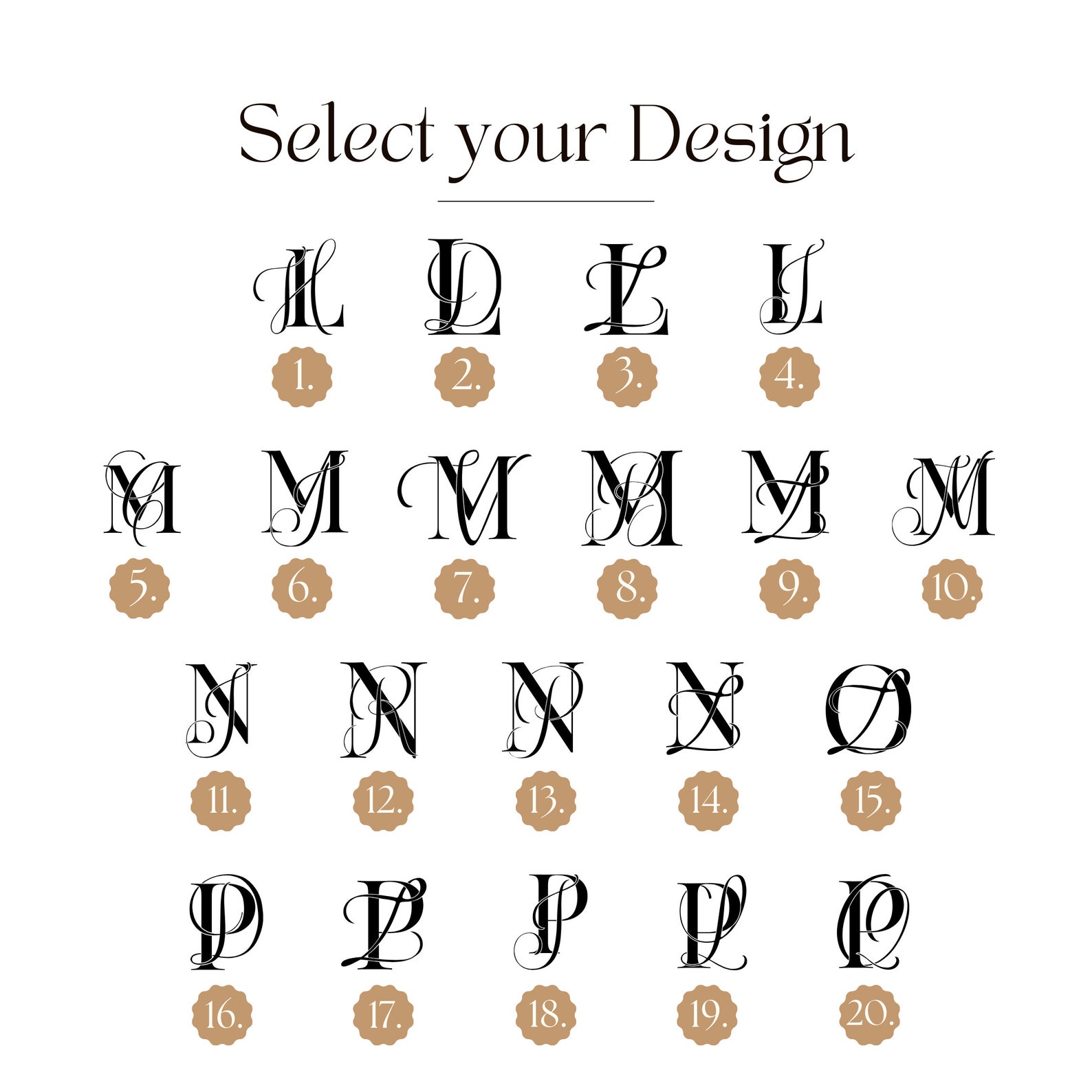 Modern Wedding Monogram, Letters L-P, Pre-made Logo, Calligraphy ...