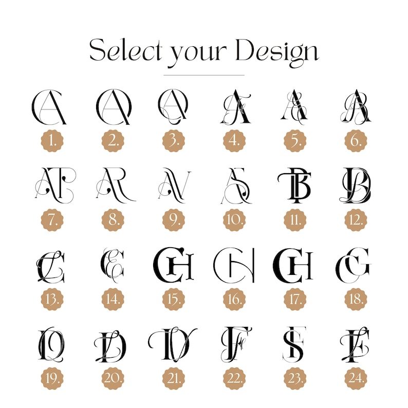 Modern Wedding Monogram, Letters A-F, Pre-made Logo, Calligraphy ...