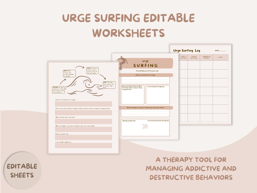 EDITABLE URGE SURFING to Overcome Addiction. Cbt Therapy Worksheet ...