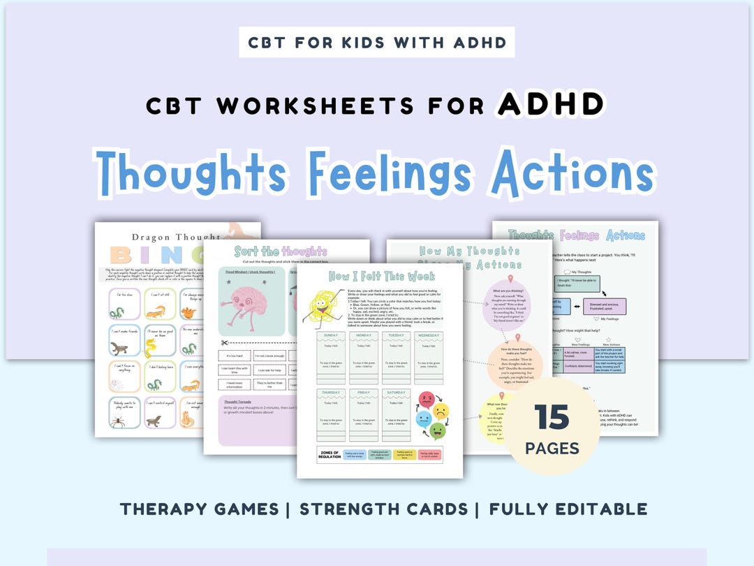 ADHD CBT Worksheets for Kids: Emotional Regulation, Coping Skills ...