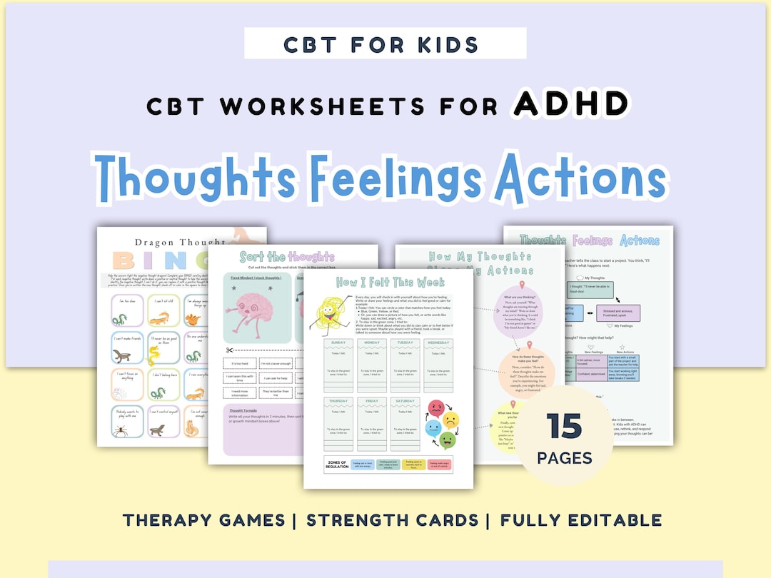 ADHD CBT Worksheets for Kids: Emotional Regulation & Coping Skills ...