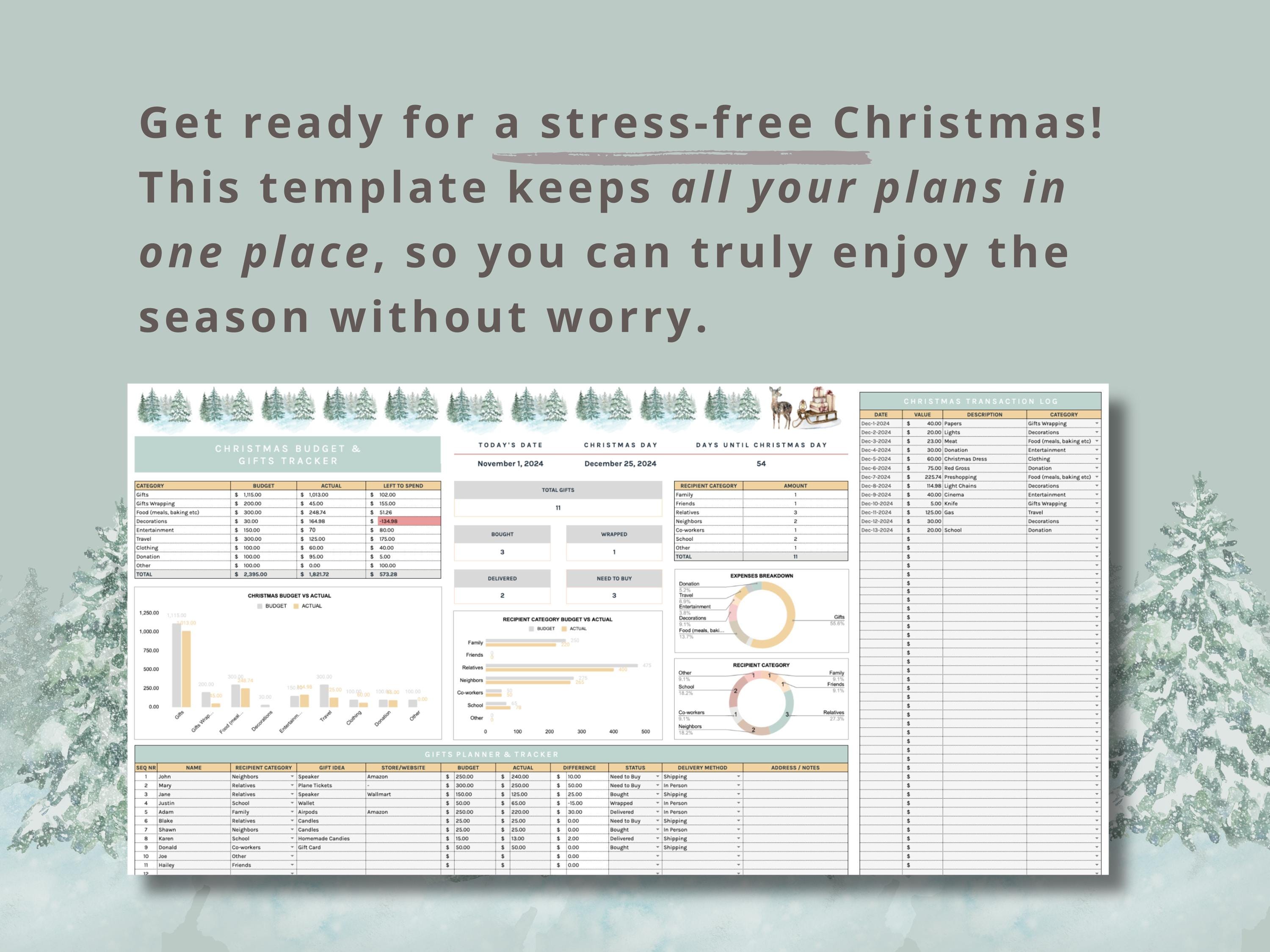 Christmas Gift Tracker - Holiday Planner Spreadsheet (google Sheets) - Etsy