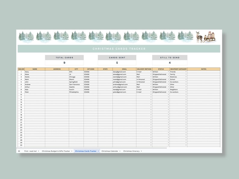 Christmas Gift Tracker - Holiday Planner Spreadsheet (google Sheets) - Etsy