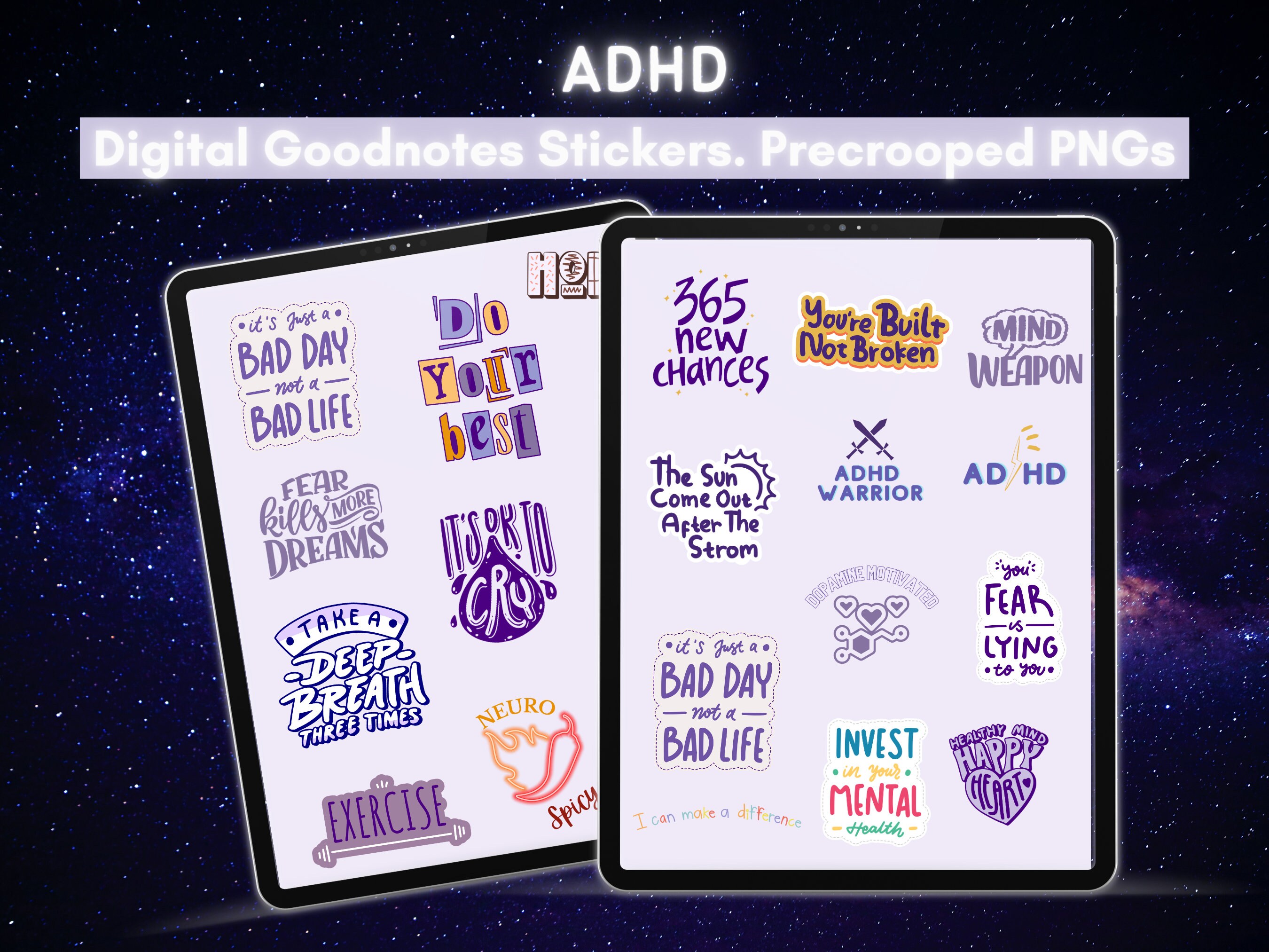 ADHD Planner Stickers Mental Health Digital Planner Stickers Self Care ...