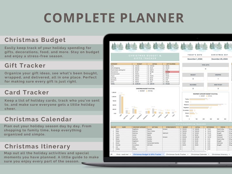 Christmas Gift Tracker - Holiday Planner Spreadsheet (google Sheets) - Etsy